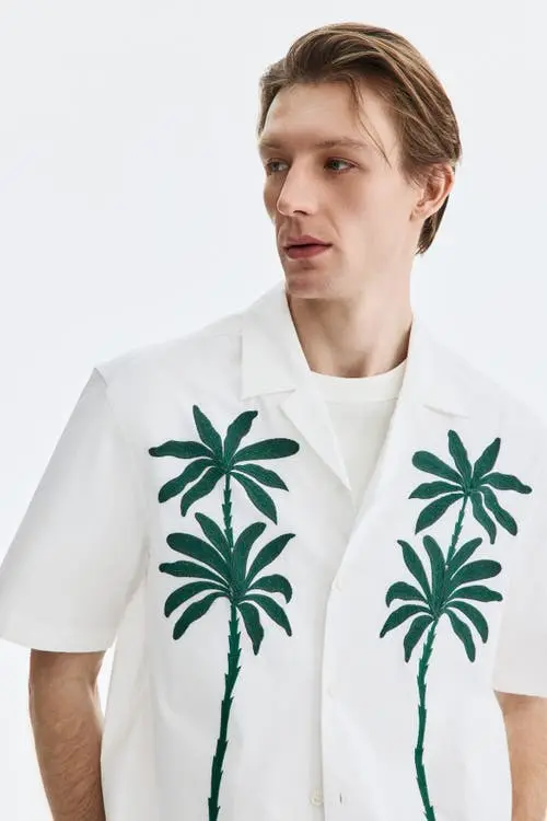 H&m Relaxed Fit Embroidered-motif Resort Shirt