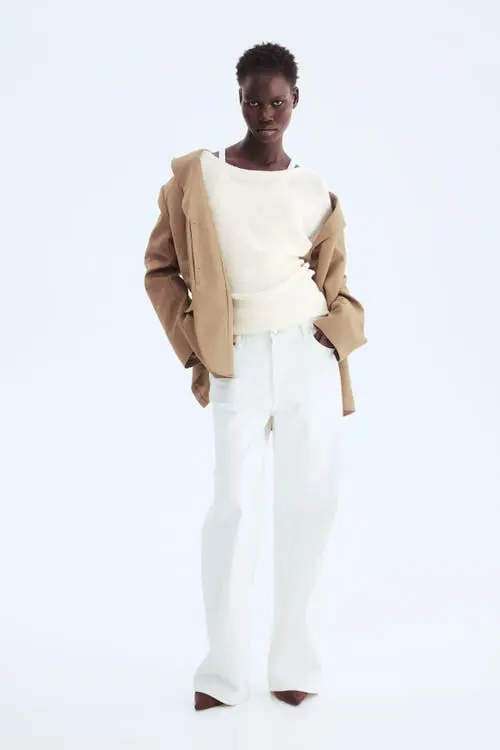 H&m Horizontal Rib Boat Neck Jumper - Cream