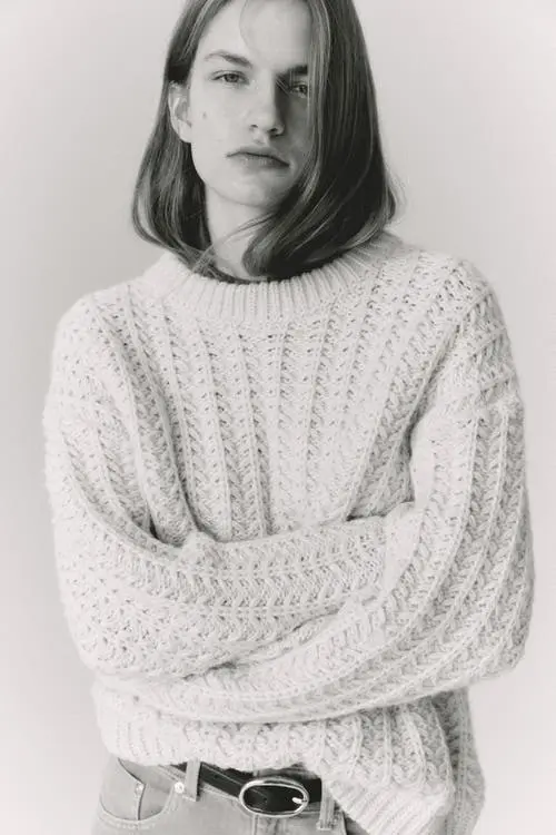H&m Cable-knit Jumper With Round Neck - Light Beige
