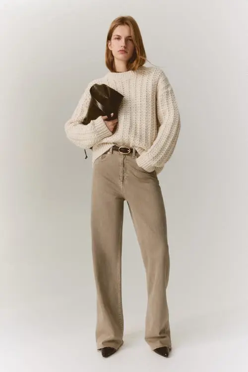 H&m Cable-knit Jumper With Round Neck - Light Beige