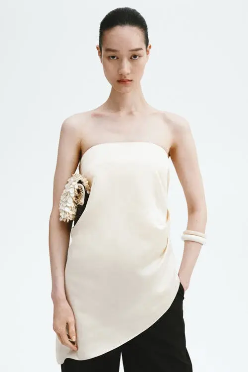 H&m Satin Bandeau Top With Draped Detail