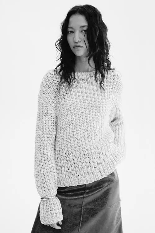 H&m Textured Rib Knit Boat Neck Jumper