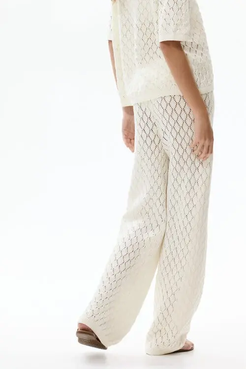 H&m Pointelle Knit Trousers With Elasticated Waist - Cream