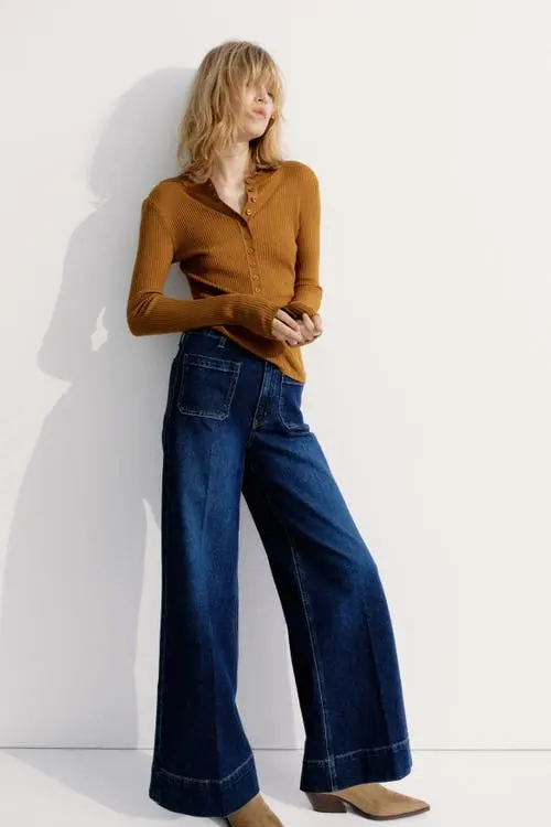H&m Rib-knit Button-front Top