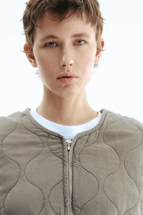 H&m Quilted Lyocell Twill Jacket With Drawstring Waist - Gray