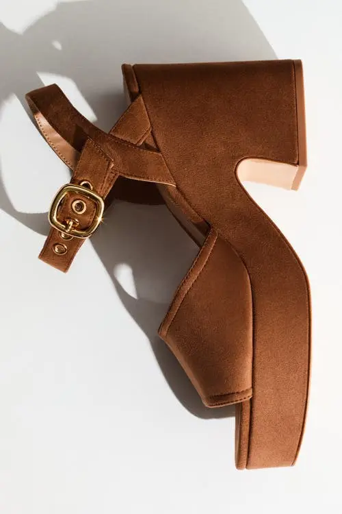 H&m Block-heeled Platform Sandals With Buckled Ankle Strap
