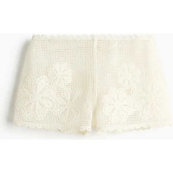 H&m Crochet-look Beach Shorts With Floral Motifs