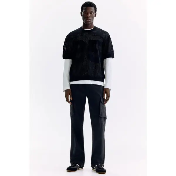 H&m Regular Fit Nylon Cargo Trousers - Black