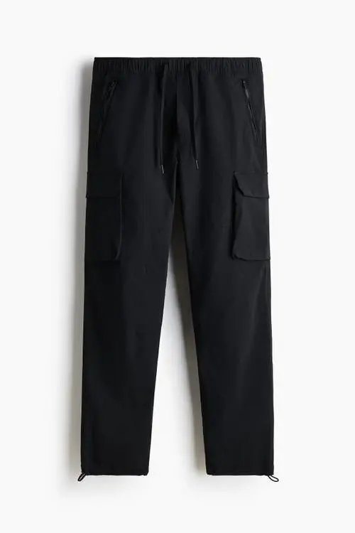 H&m Regular Fit Nylon Cargo Trousers - Black