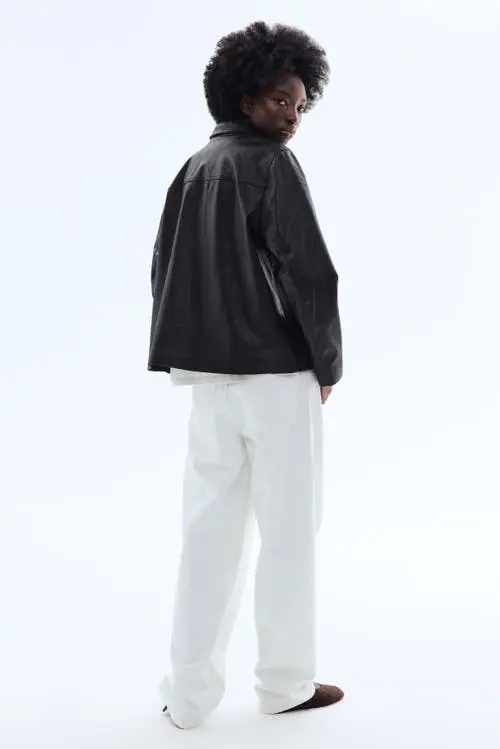 H&m Coated Jacket With Notch Lapel And Button Front