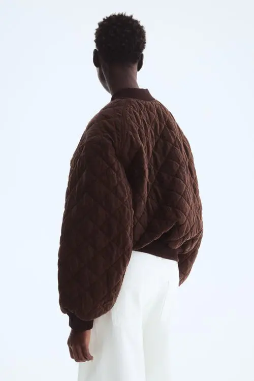 H&m Quilted Bomber Jacket With Stand Collar