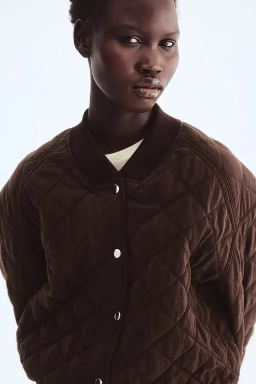 H&m Quilted Bomber Jacket With Stand Collar