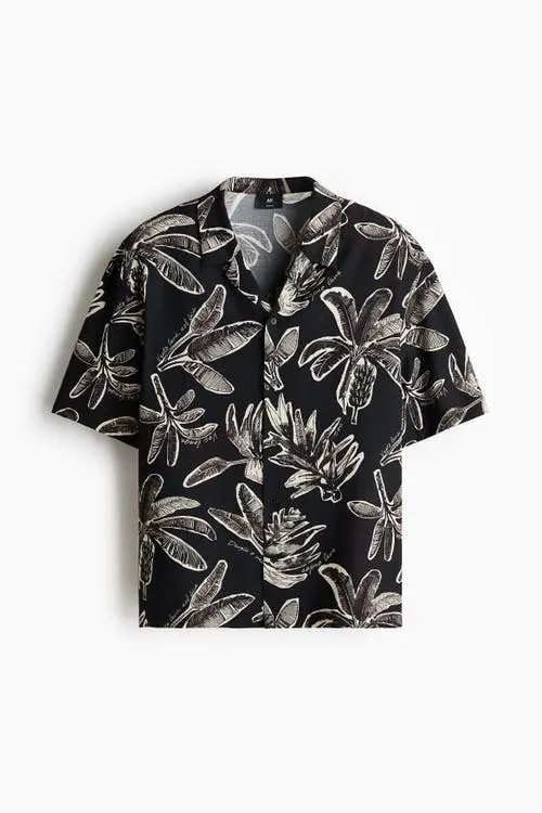 H&m Relaxed Fit Resort Shirt - Black/patterned