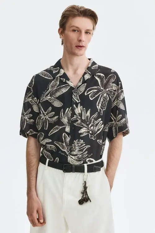 H&m Relaxed Fit Resort Shirt - Black/patterned