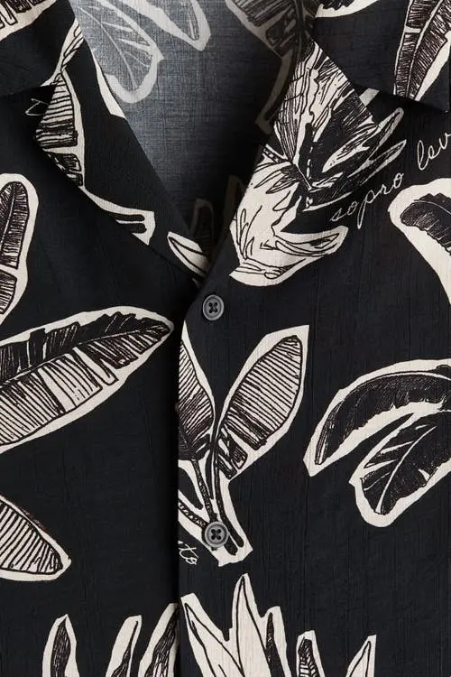 H&m Relaxed Fit Resort Shirt - Black/patterned