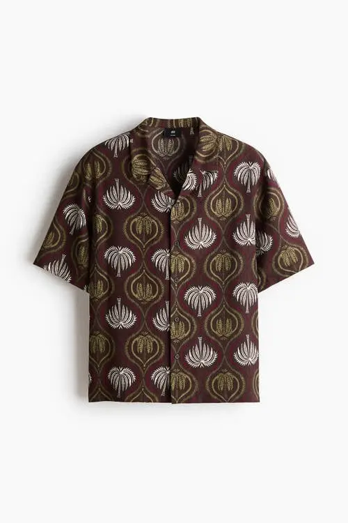 H&m Relaxed Fit Resort Shirt - Dark Brown/patterned