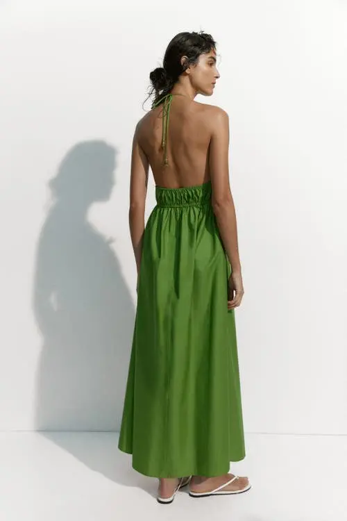 H&m Poplin Halterneck Maxi Dress