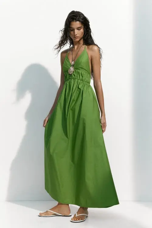 H&m Poplin Halterneck Maxi Dress
