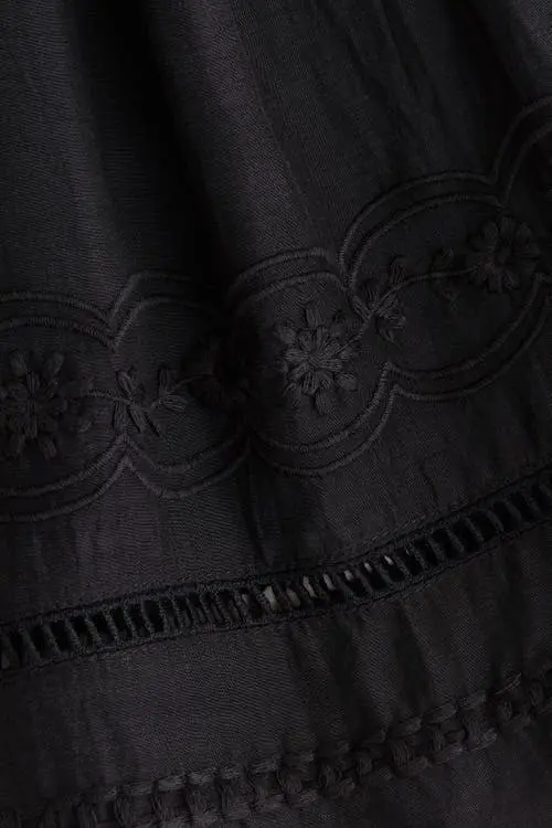 H&m Puff-sleeved Embroidered Blouse