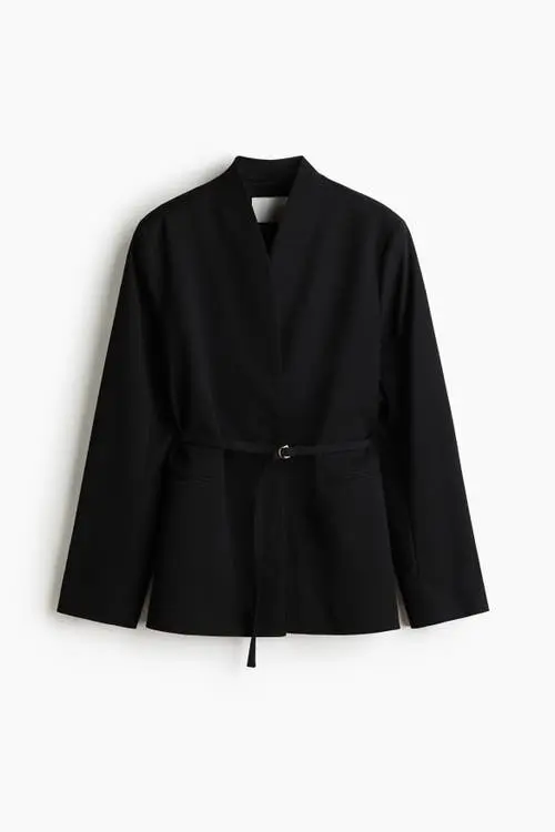 H&M Belted Blazer With Stand Collar