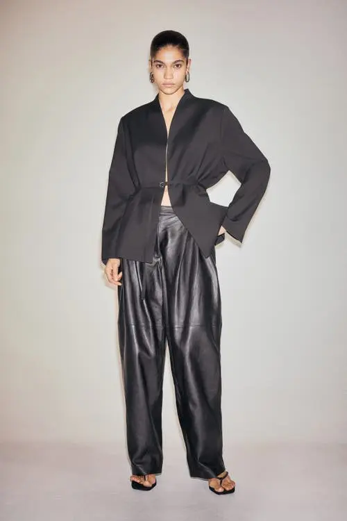 H&M Belted Blazer With Stand Collar