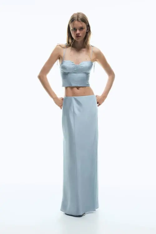 H&m Satin Maxi Skirt With High Slit