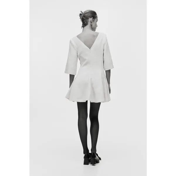 H&m Bouclé Mini Dress With V-neck Back - Light Beige