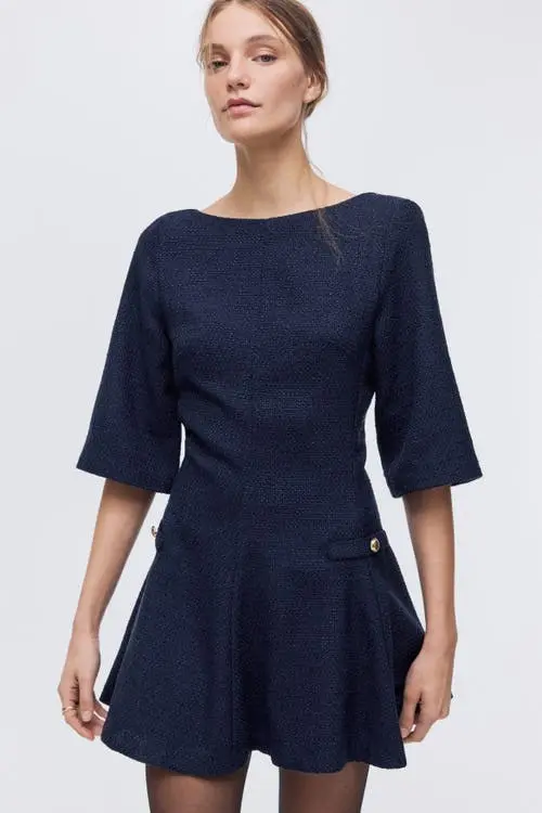 H&M Bouclé Mini Dress With V-neck Back