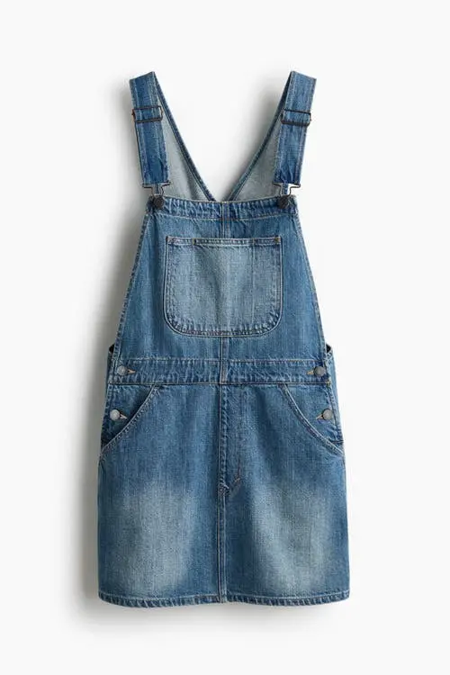 H&m Denim Pinafore Dress - Denim Blue