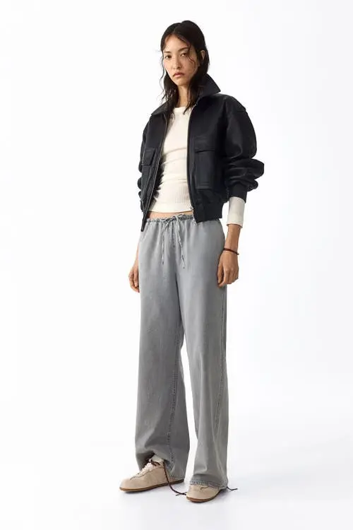 H&m Denim Drawstring Trousers - Gray
