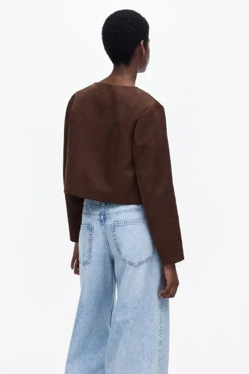 H&m Scalloped-edge Jacket - Dark Brown