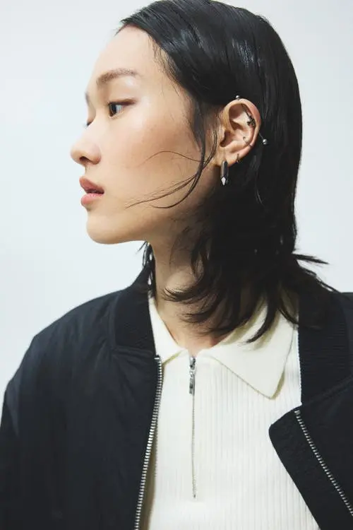 H&m Rib-knit Collared Zip-up Top