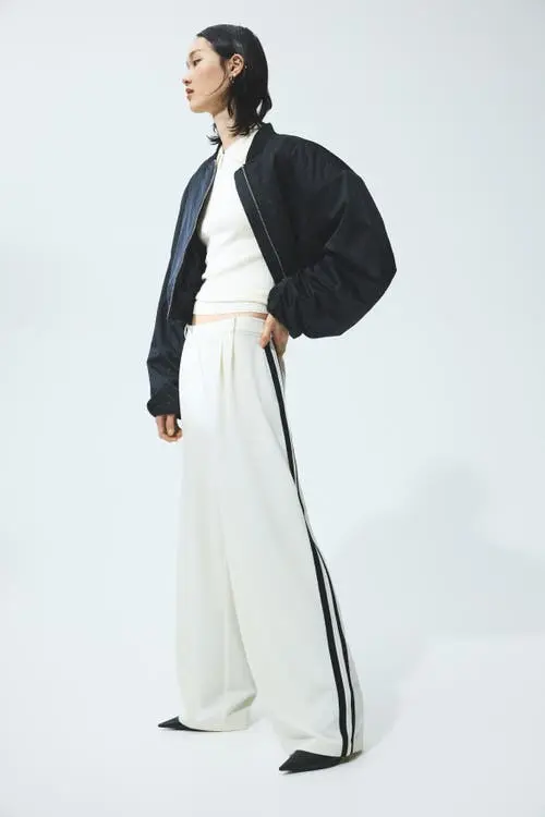 H&m Rib-knit Collared Zip-up Top