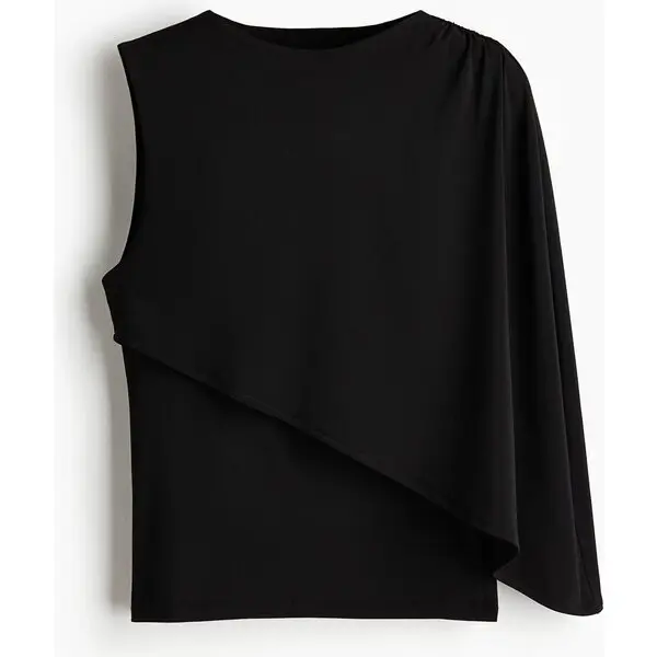 H&m Sleeveless Top With Asymmetric Cape Detail - Black
