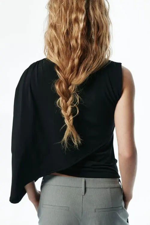 H&m Sleeveless Top With Asymmetric Cape Detail - Black