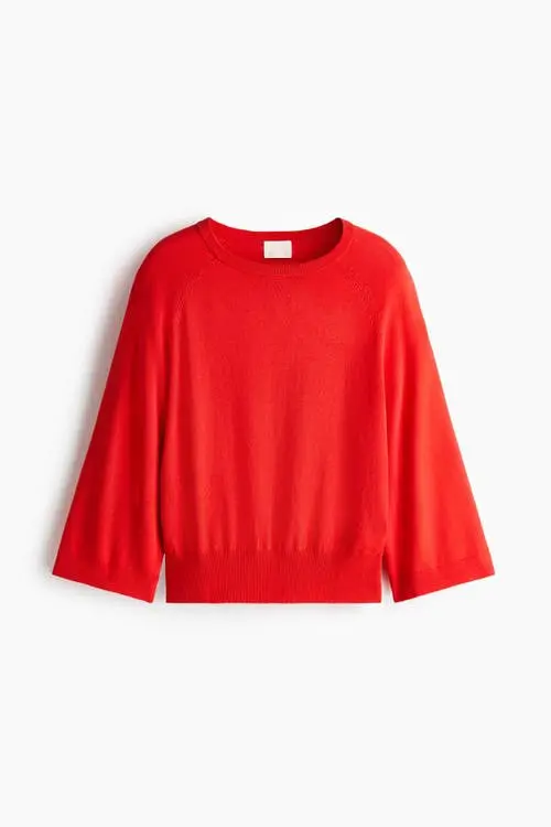 H&m Fine-knit Raglan Sleeve Top - Red