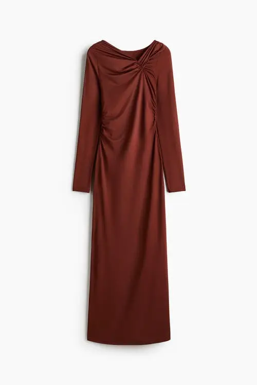 H&m Draped Jersey Maxi Dress With Asymmetric Neckline