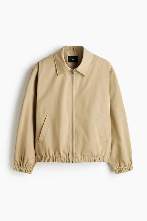 H&m Collared Cotton Twill Zip-up Jacket - Beige