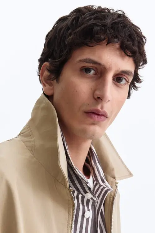 H&m Collared Cotton Twill Zip-up Jacket - Beige