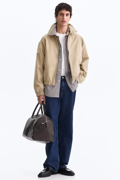 H&m Collared Cotton Twill Zip-up Jacket - Beige