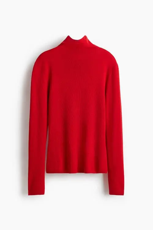 H&m Fine-knit Turtleneck Top - Red