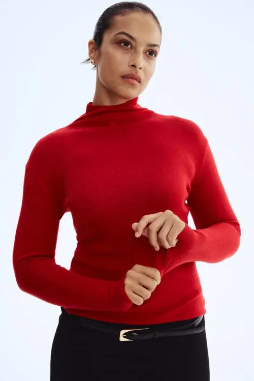 H&m Fine-knit Turtleneck Top - Red