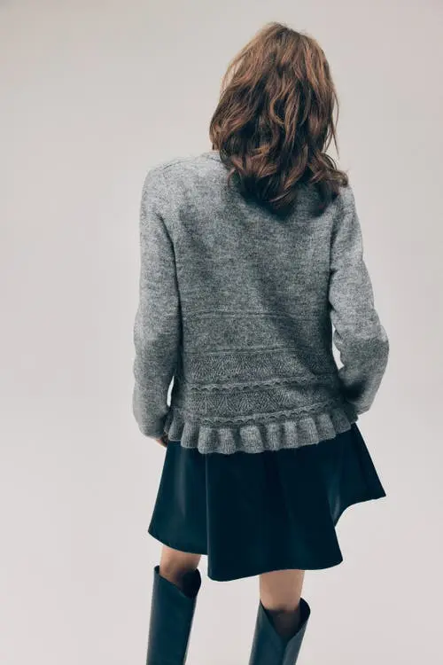 H&M Pointelle Knit Cardigan With Ruffle Trim