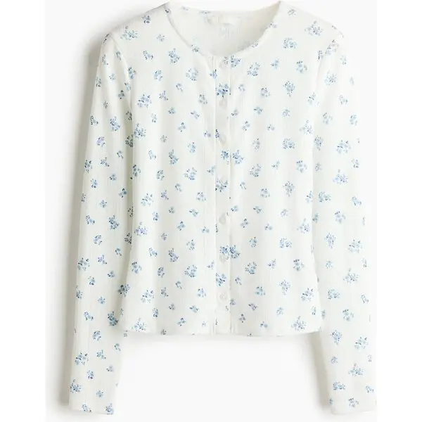 H&m Pointelle Jersey Cardigan With Picot Trim