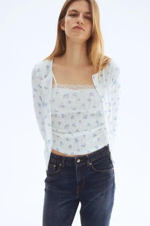 H&m Pointelle Jersey Cardigan With Picot Trim
