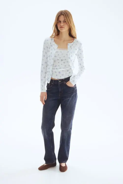 H&m Pointelle Jersey Cardigan With Picot Trim