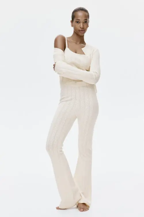 H&m Pointelle-knit Viscose-blend Flared Trousers