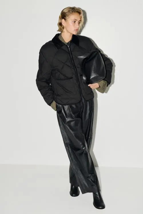 H&m Quilted Cotton Canvas Jacket With Corduroy Collar