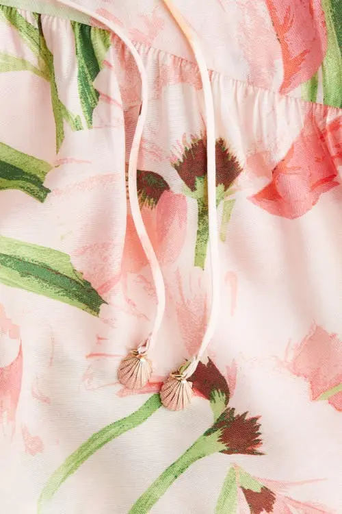 H&m Long Printed Dress With Puff Sleeves