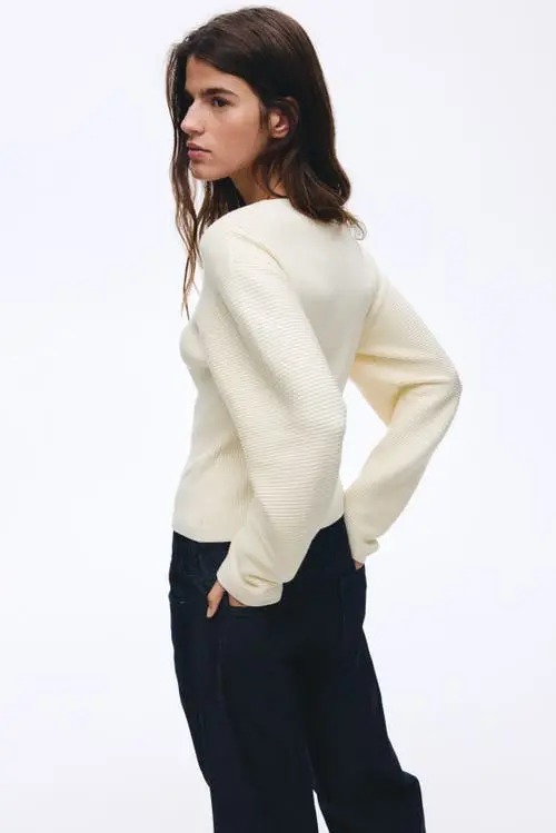 H&m Rib-knit Cardigan With Marbled Buttons